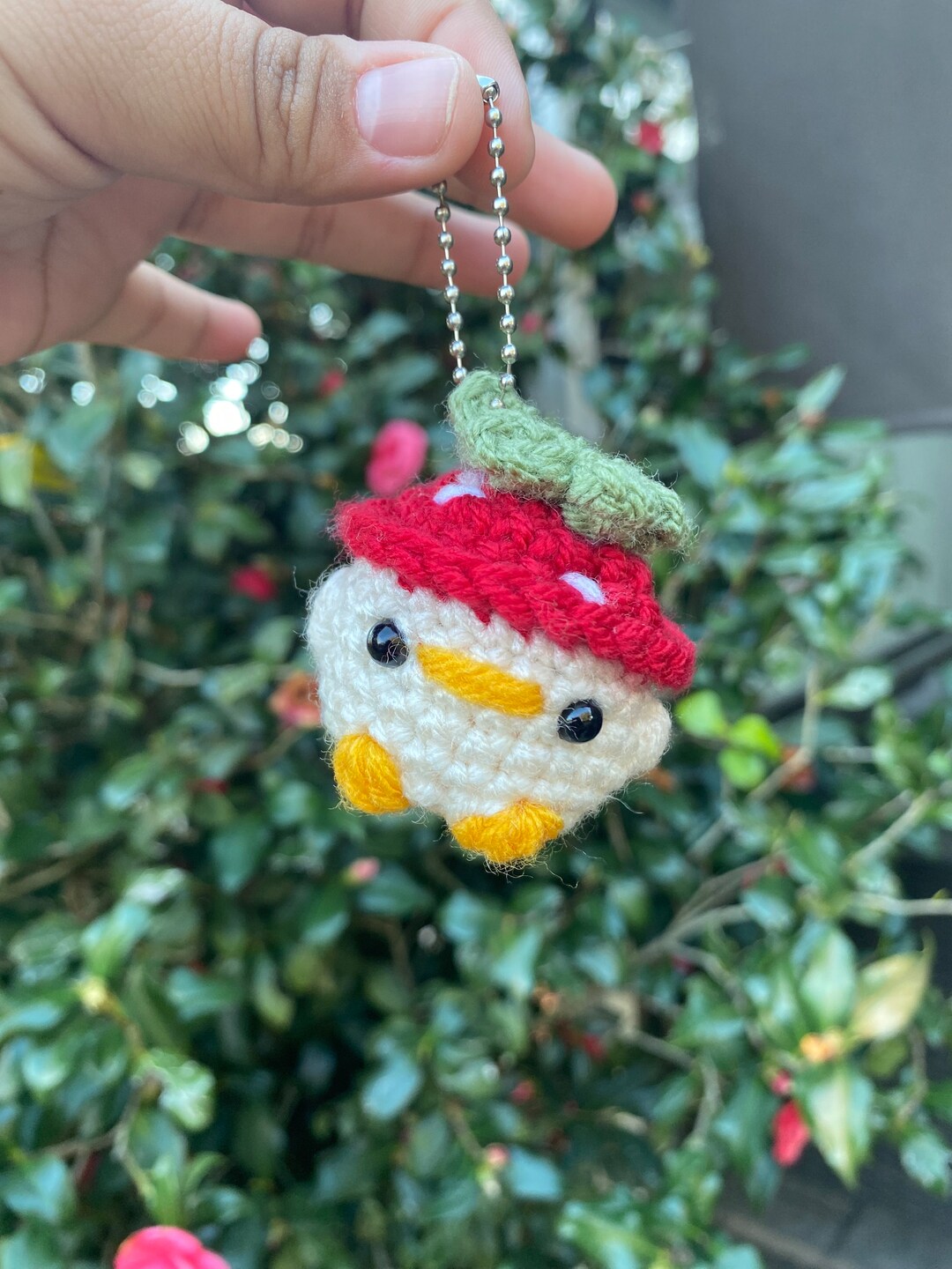 Strawberry Hat Chicken Keychain, Crochet Keychain, Strawberry Chicken ...