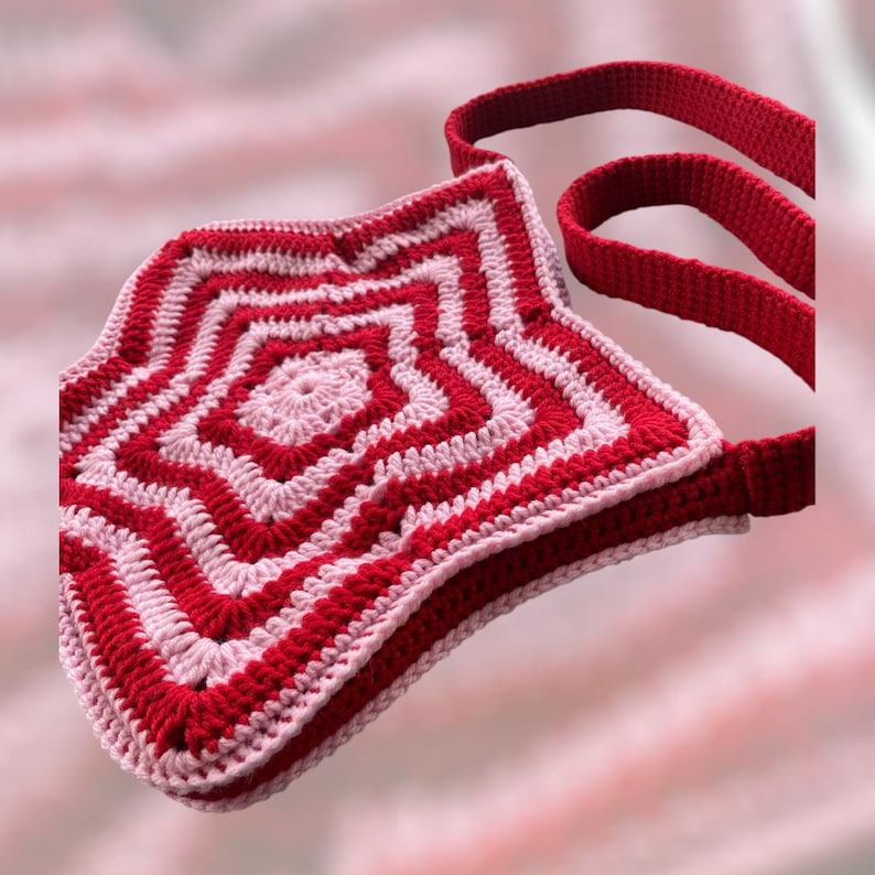 Crochet Star Bag, Pink and Red Crochet Bag, Star Bag, Crochet Bag ...