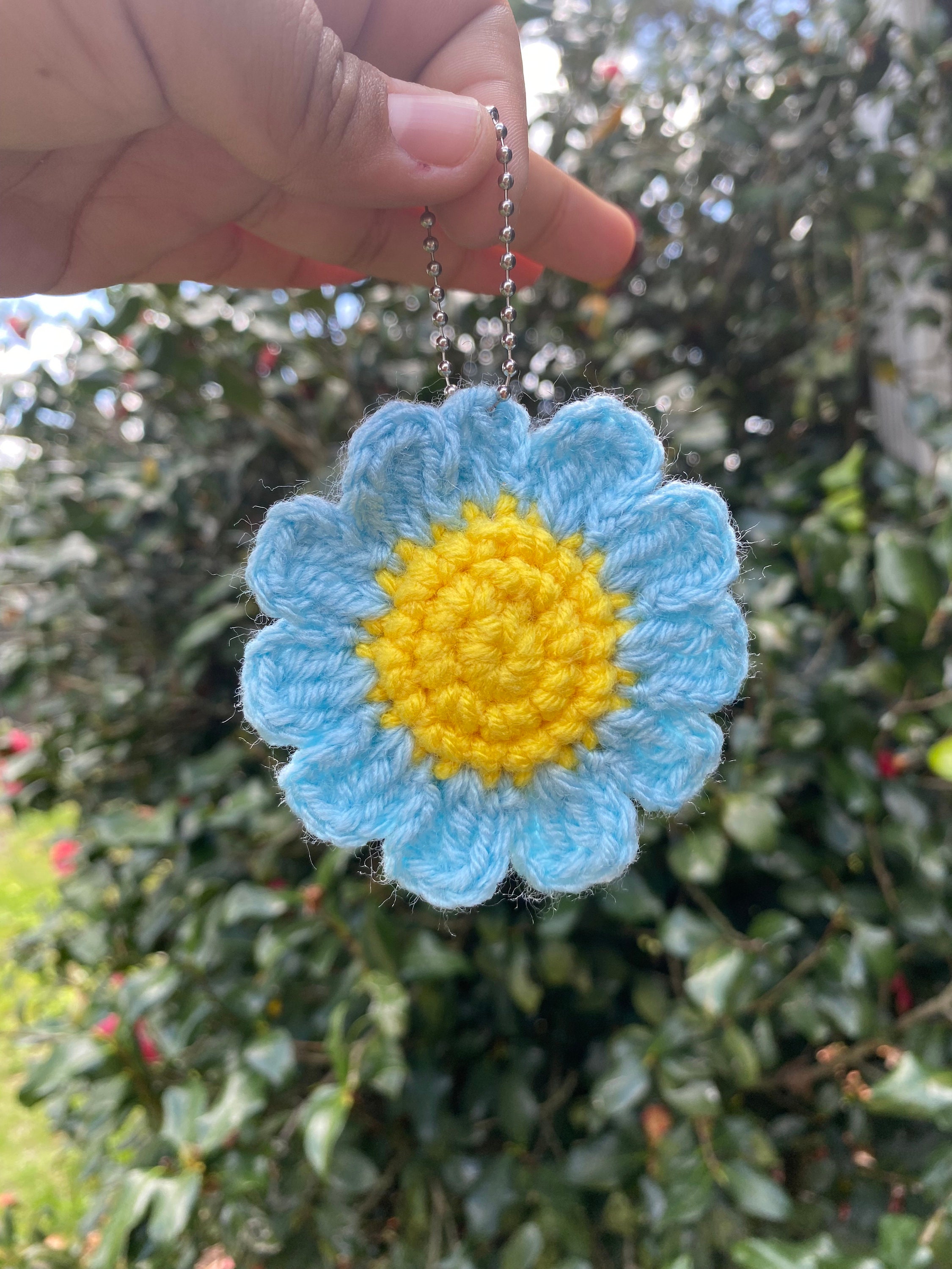 Crochet Flower Keychain, Blue Flower Keychain, Spring Keychains ...