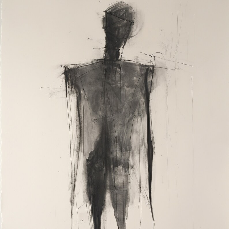Printable Creepy Figure Charcoal Drawing, Digital Artwork, Printable ...