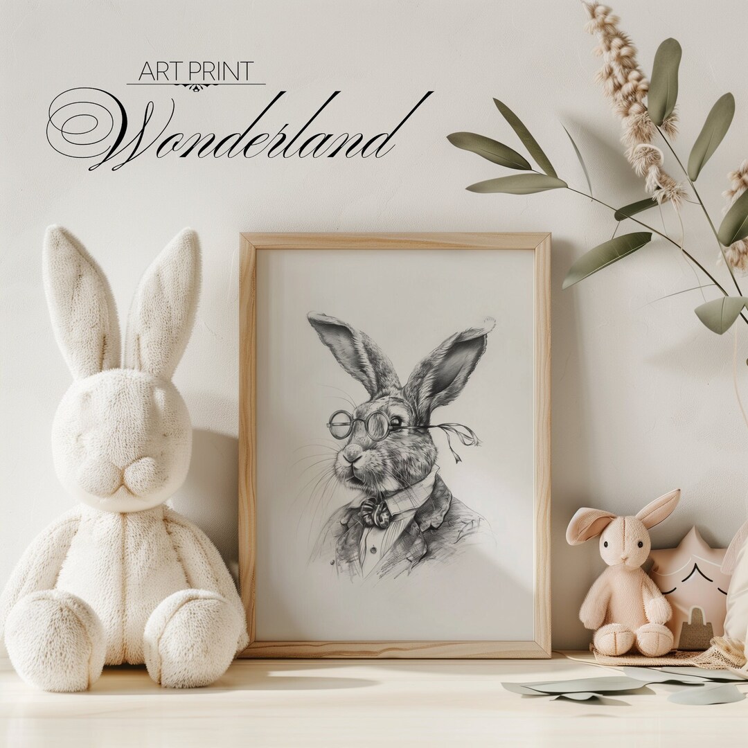 Printable Rabbit in Clothes Pencil Drawing, Digital Artwork, Printable ...
