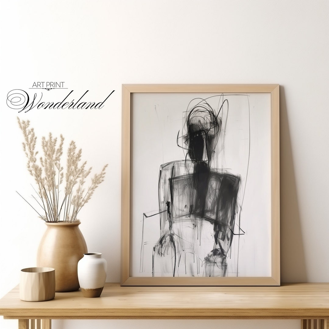 Printable Abstract Figure Charcoal Drawing, Digital Artwork, Printable ...