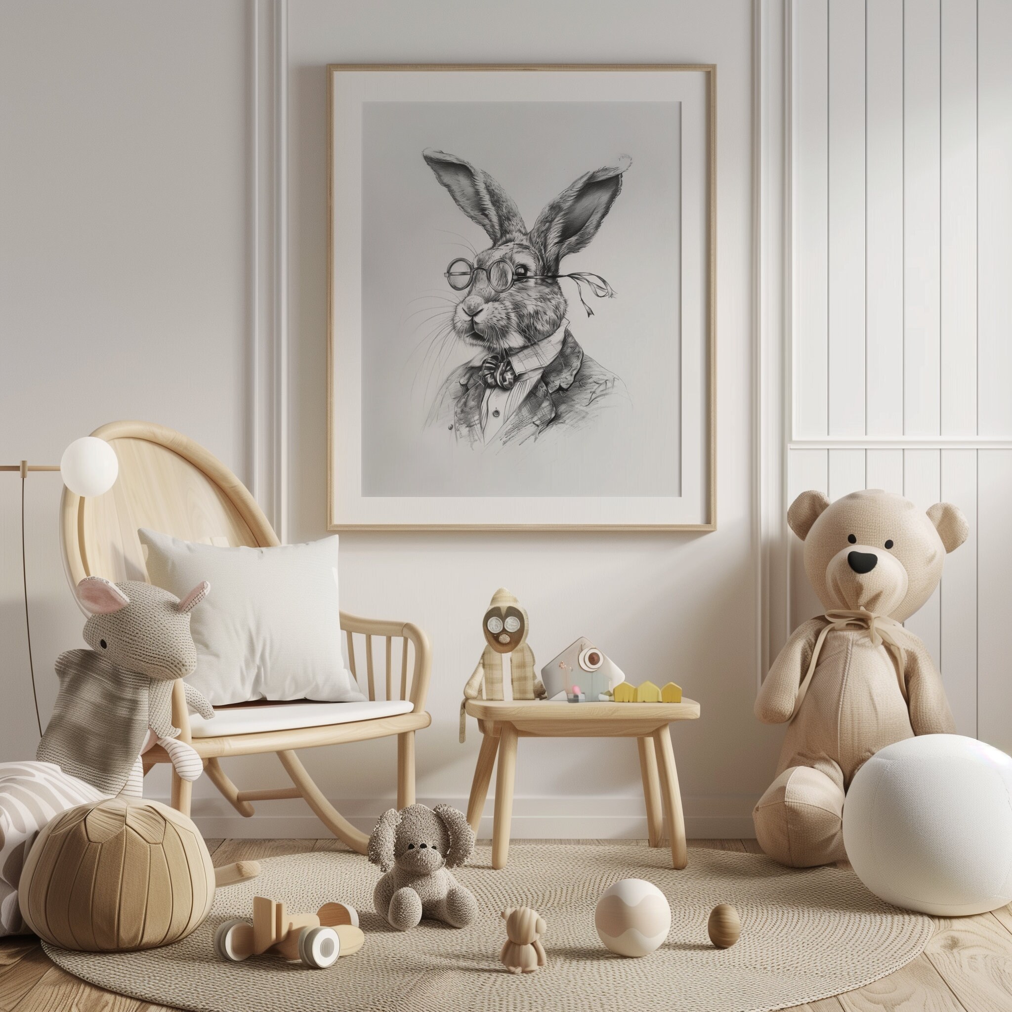 Printable Rabbit in Clothes Pencil Drawing, Digital Artwork, Printable ...