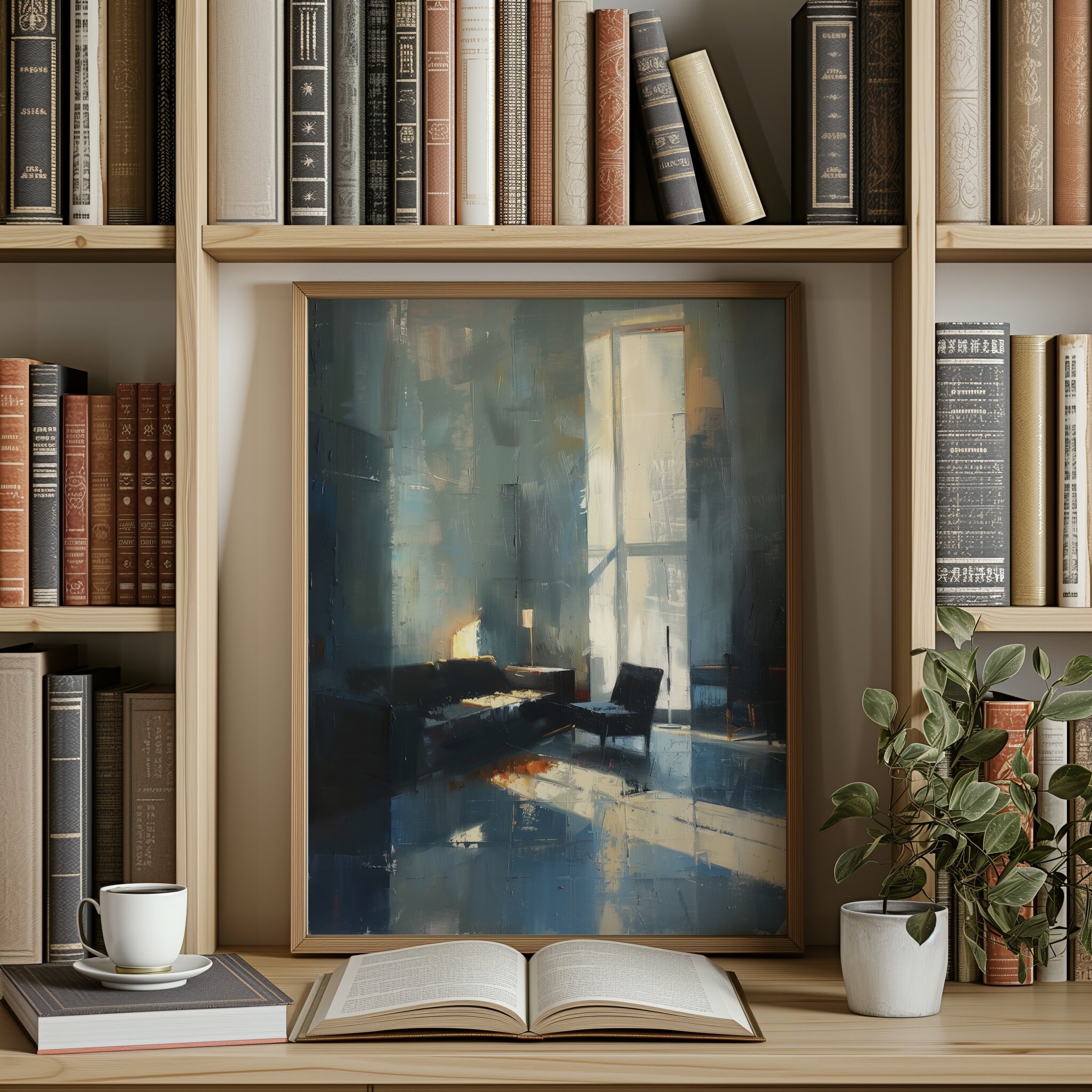 Printable Modern Living Room Oil Painting, Digital Artwork, Printable ...
