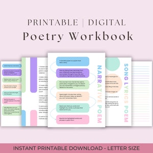 Teen Poetry Workbook & Writing Prompts, Digital Printable, Instant ...