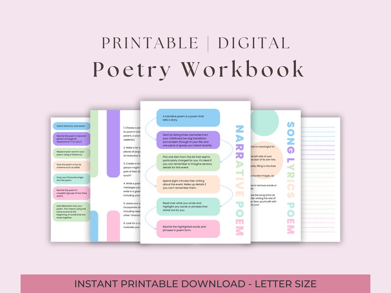 Teen Poetry Workbook & Writing Prompts, Digital Printable, Instant ...