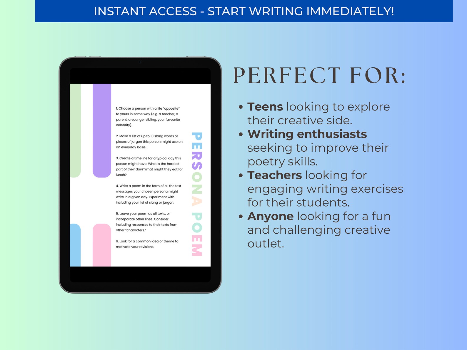 Teen Poetry Workbook & Writing Prompts, Digital Printable, Instant ...