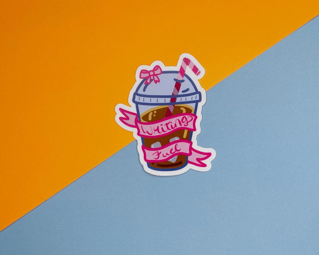 Coquette Iced Coffee Sticker, Writing Fuel Vinyl Decal, Handdrawn ...