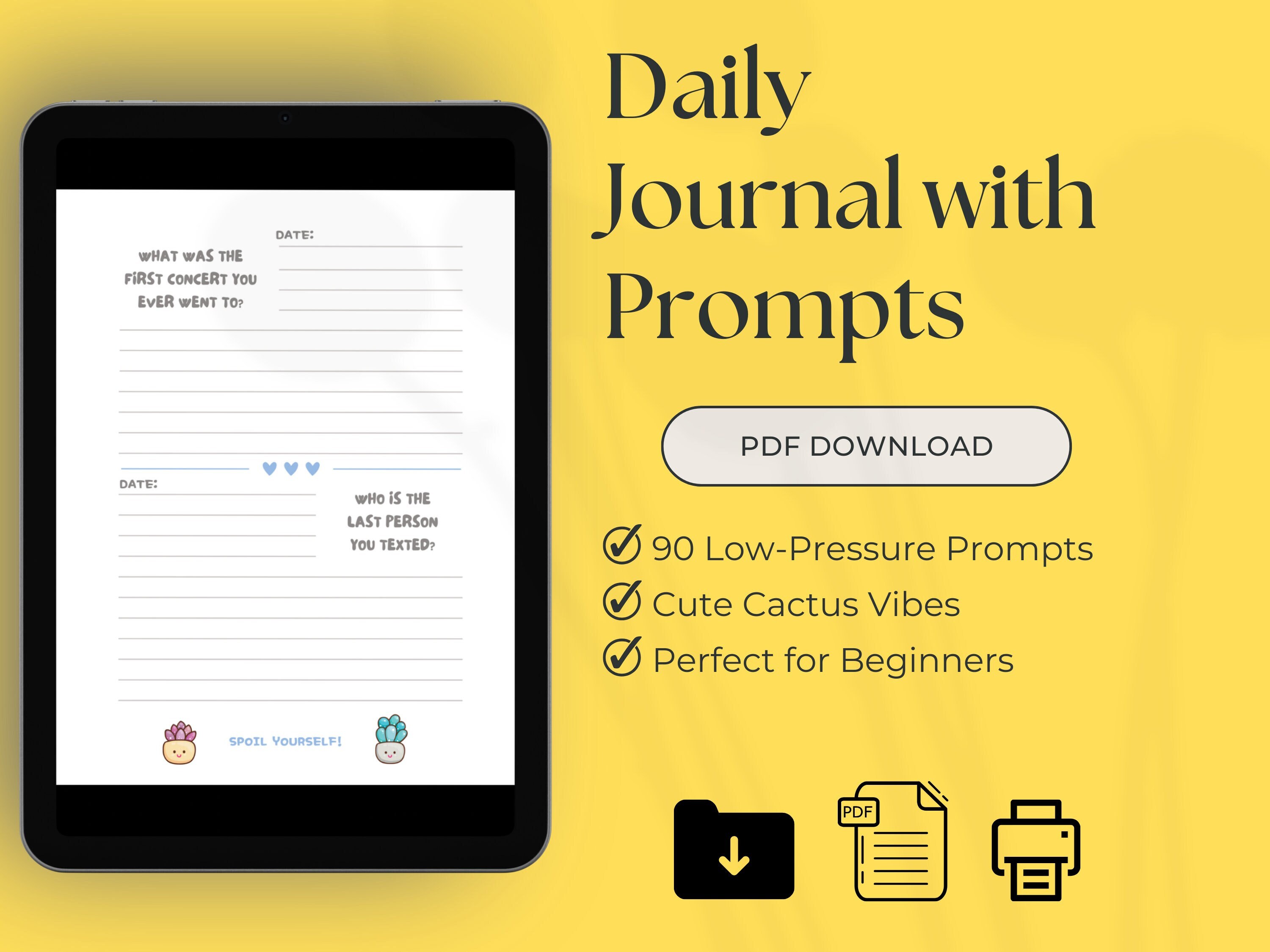 Beginner-friendly Digital Daily Journal in Cute Succulent Theme ...