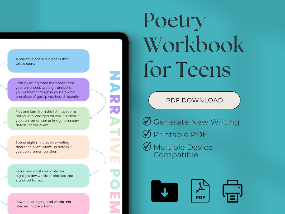 Teen Poetry Workbook & Writing Prompts, Digital Printable, Instant ...
