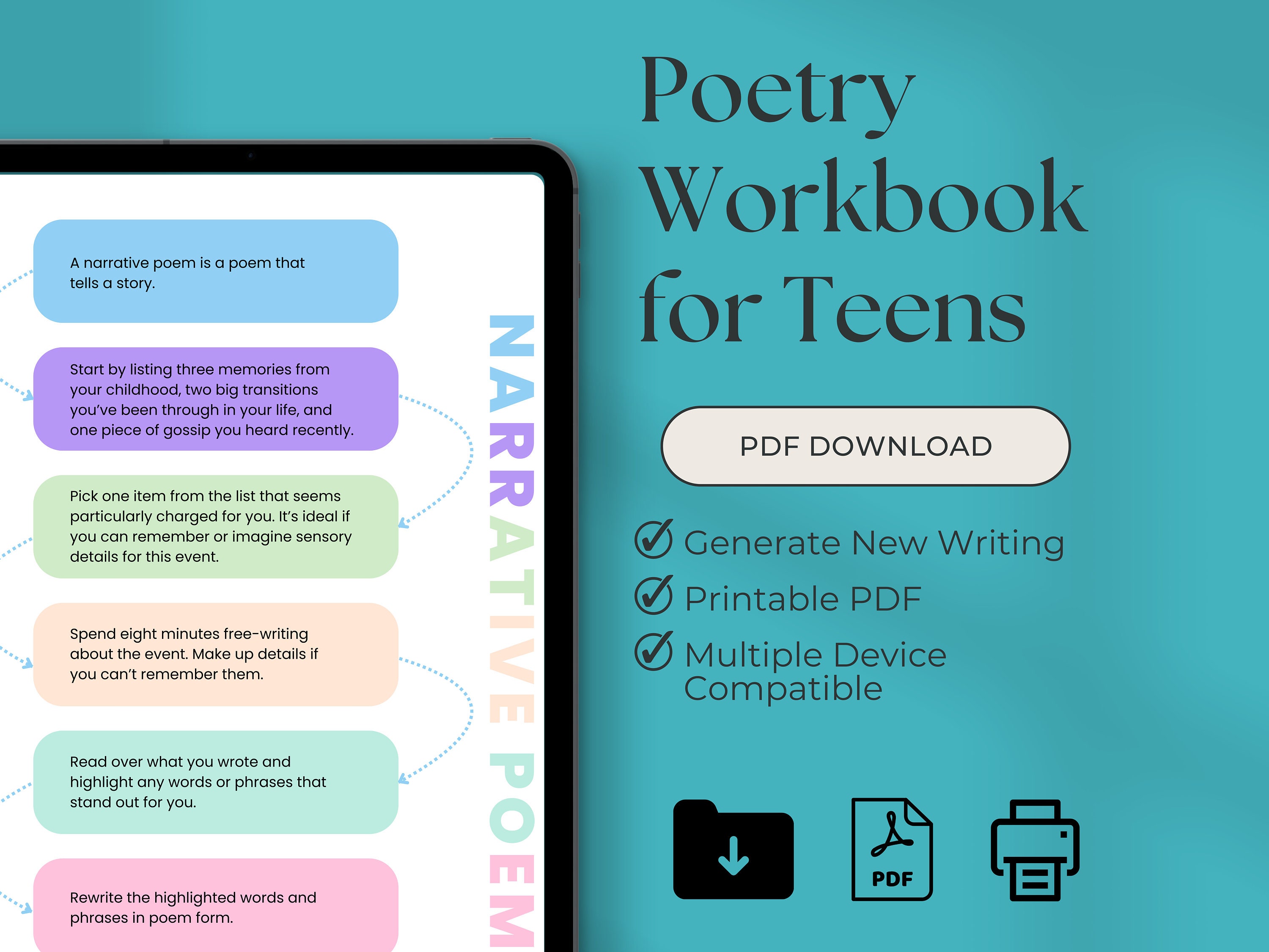 Teen Poetry Workbook & Writing Prompts, Digital Printable, Instant ...