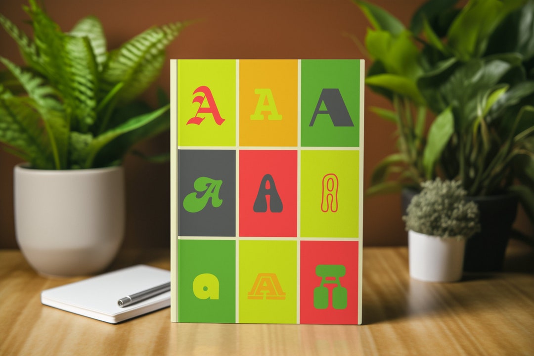 Custom Large Retro Notebook, Personalized Initial Journal, Colourful ...