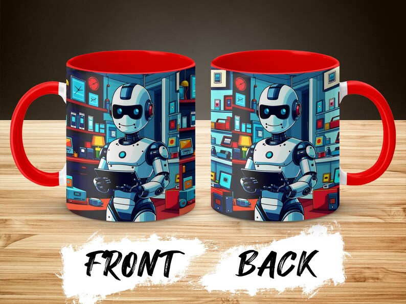 Futuristic Robot Mug, Modern Robot Design, Retro Futuristic Decor, Sci ...