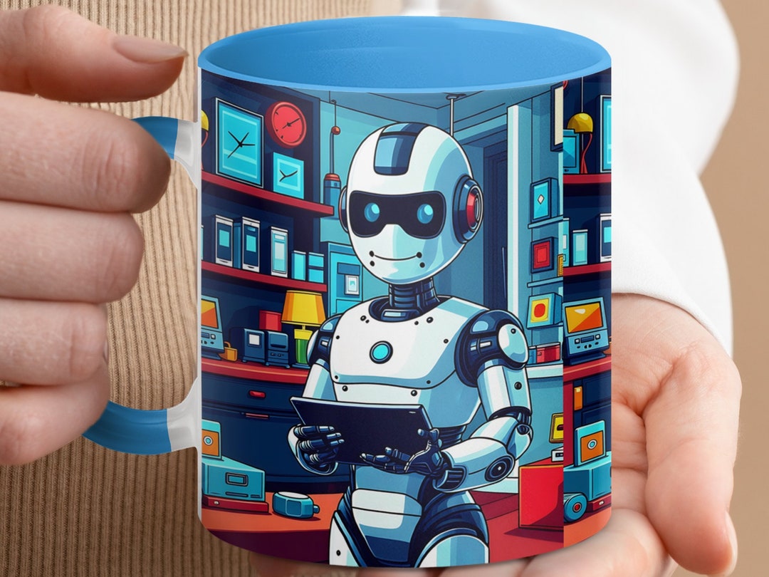Futuristic Robot Mug, Modern Robot Design, Retro Futuristic Decor, Sci ...