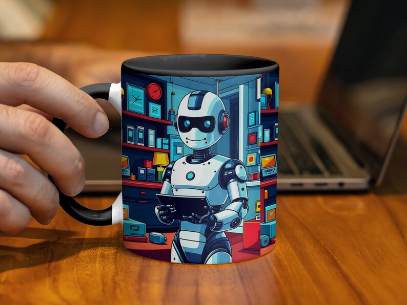 Futuristic Robot Mug, Modern Robot Design, Retro Futuristic Decor, Sci ...