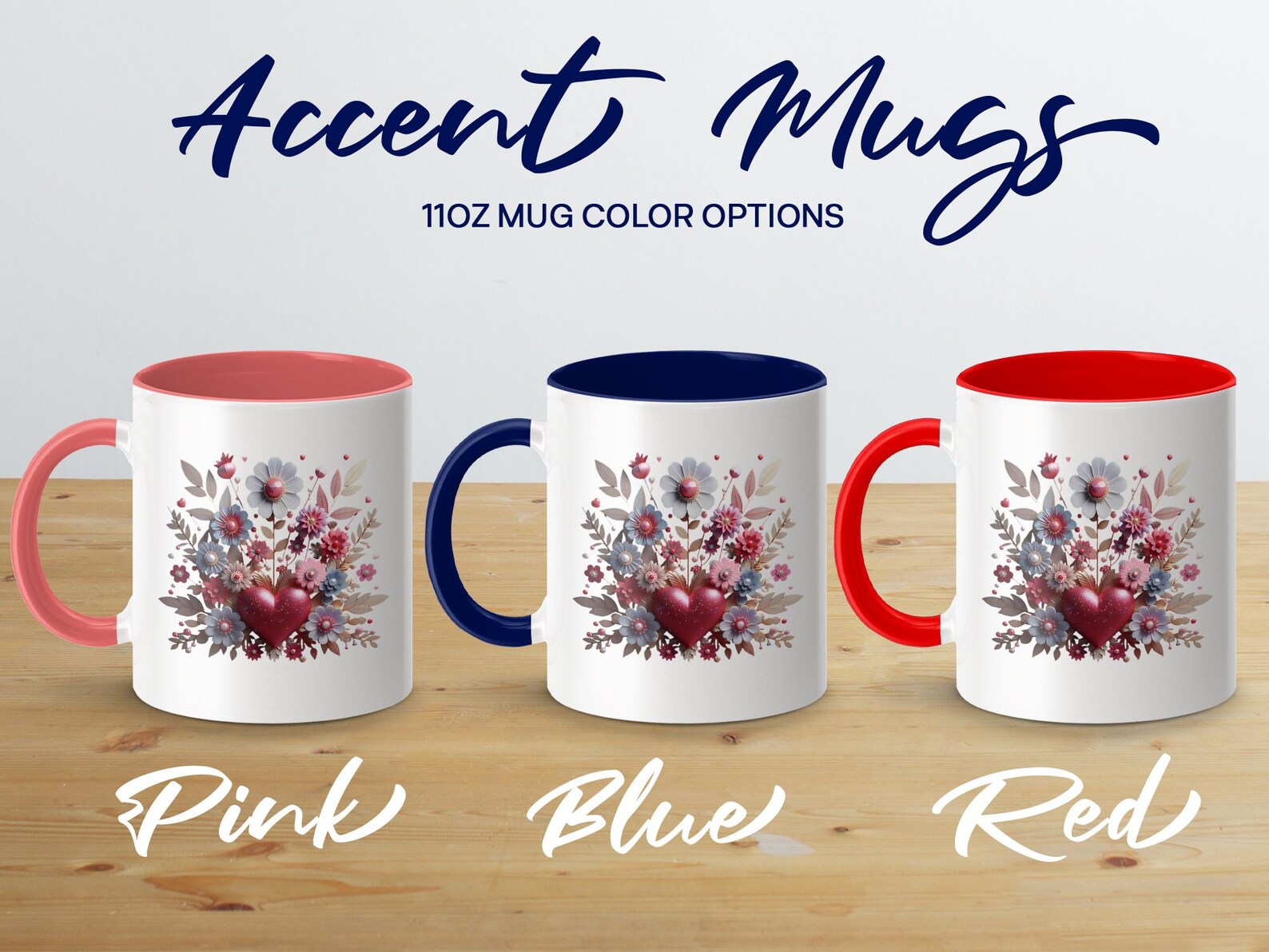 Heart and Floral Art Mug, Unique Coffee Mug, Gift for Her, Flower ...