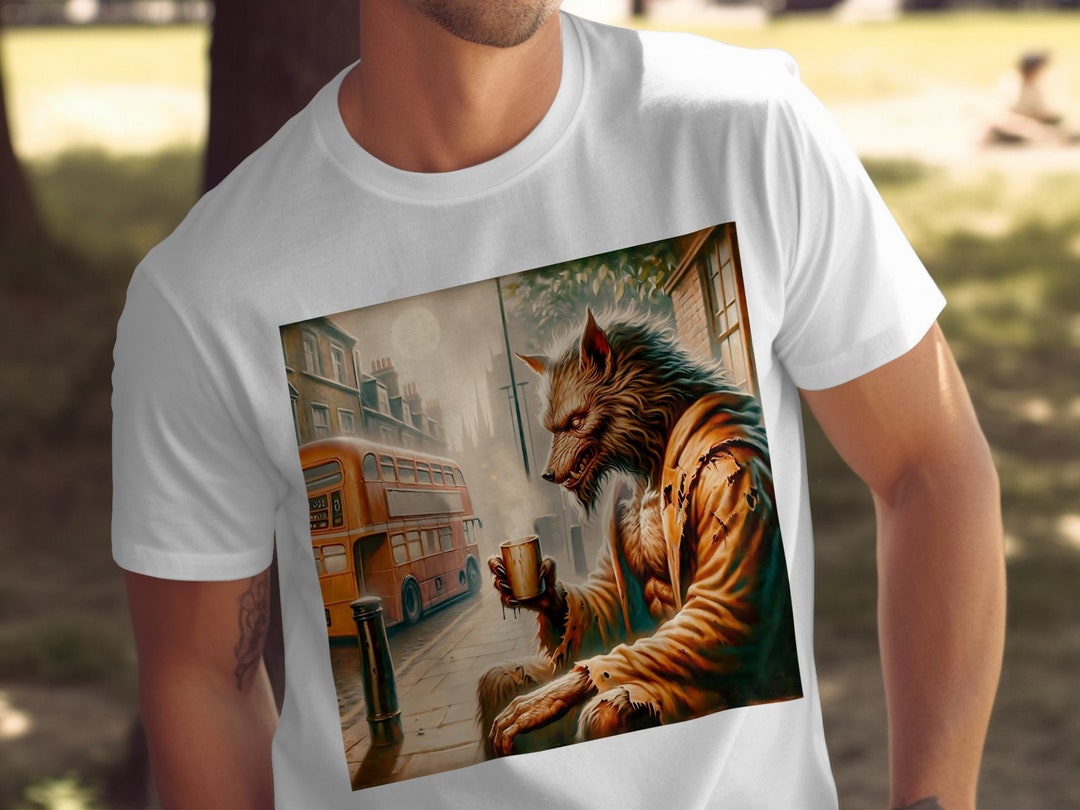 Werewolf Drinking Coffee at Night T-shirt, Spooky Werewolf Tee, Scary ...
