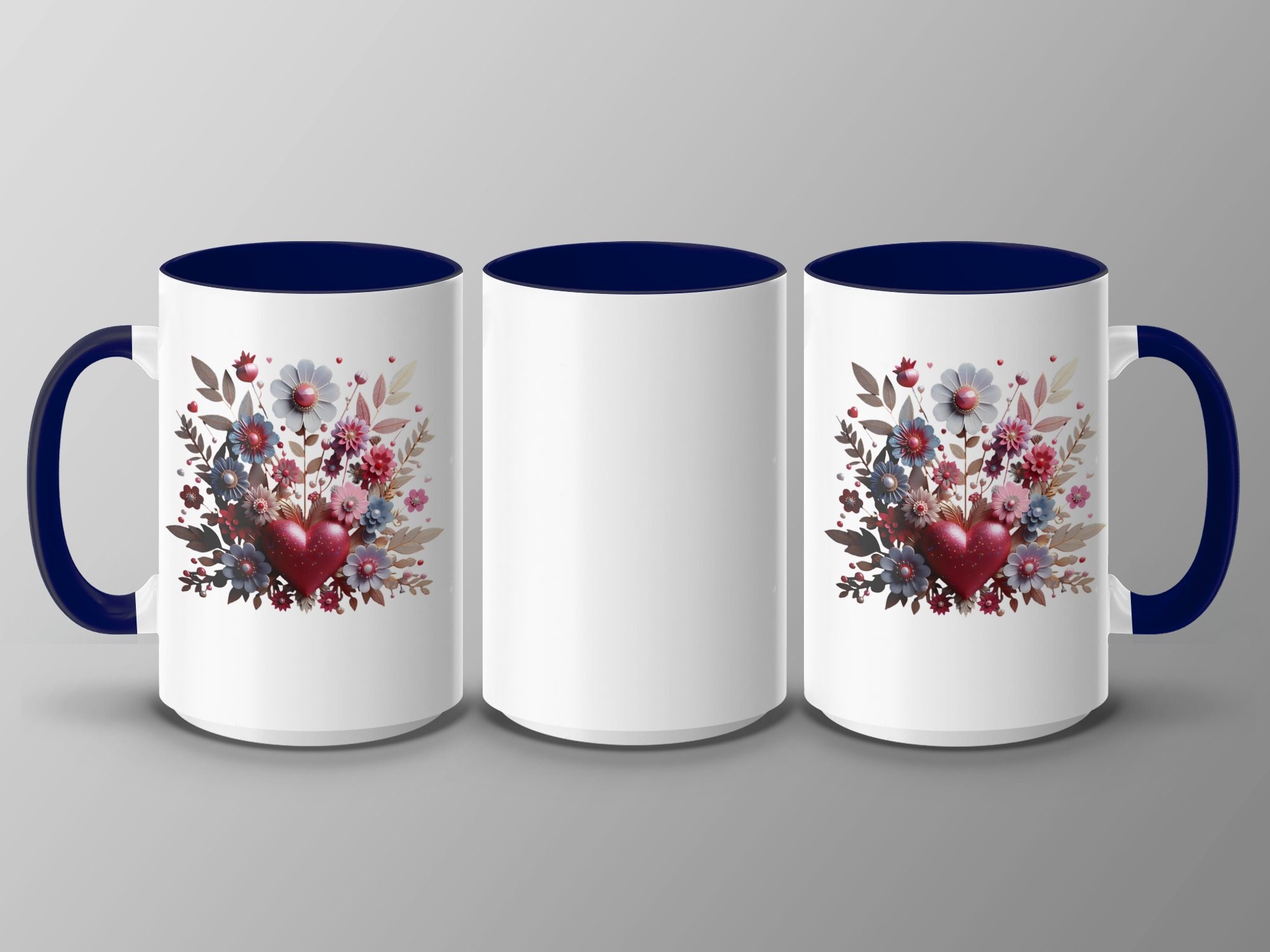 Heart and Floral Art Mug, Unique Coffee Mug, Gift for Her, Flower ...