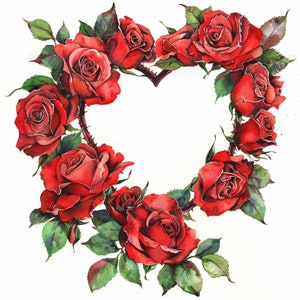 Roses Around Hearts, Includes 10 High-quality Pngs, Watercolour ...