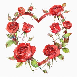 Roses Around Hearts, Includes 10 High-quality Pngs, Watercolour ...