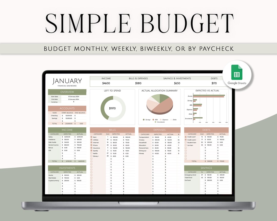 Budget Planner for Google Sheets, Monthly Budget Spreadsheet, Paycheck ...