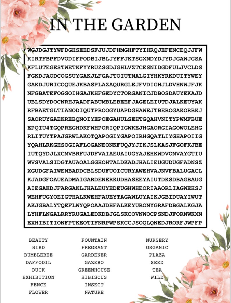 Printable PDF Garden Theme Wordsearch Puzzle - Etsy