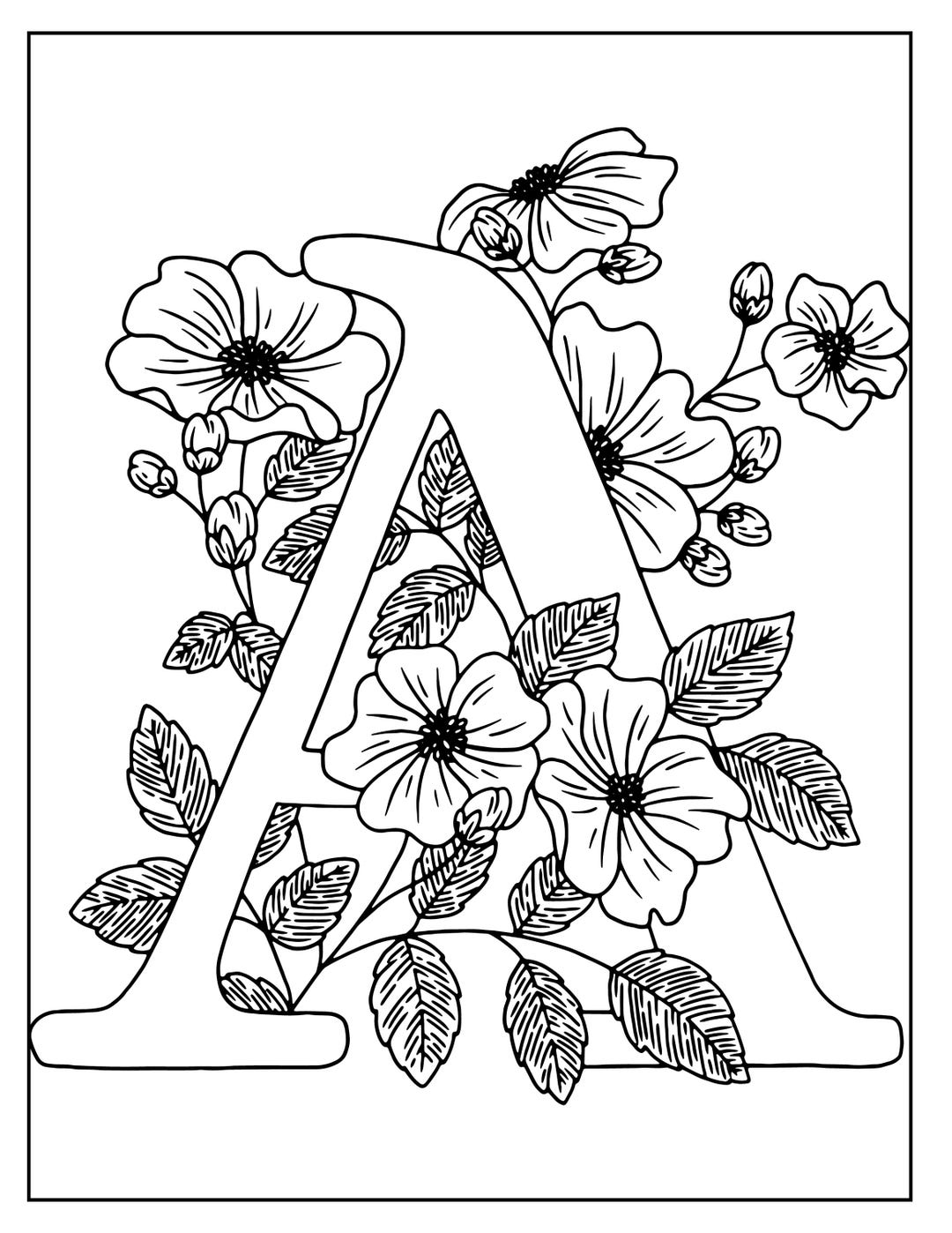 Floral Alphabet Coloring Pages - Etsy