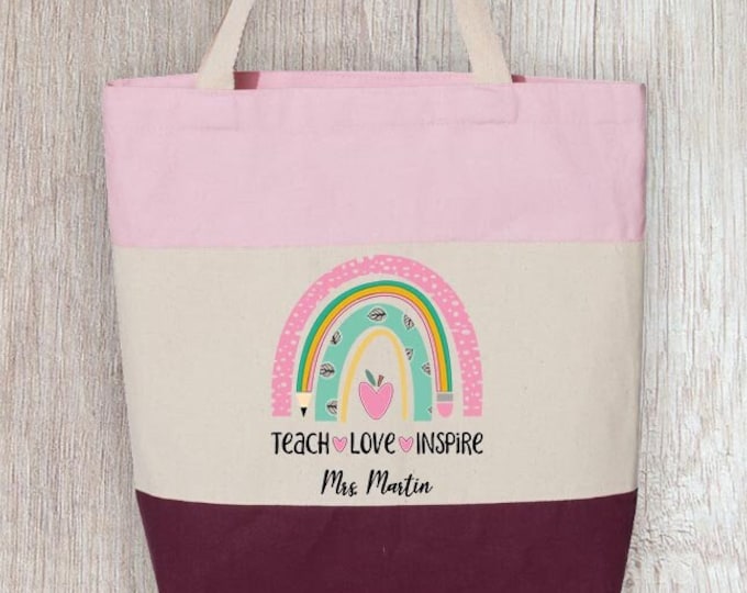 Personalized Custom Teacher Name Rainbow Jumbo Canvas Tote Bag Teach ...