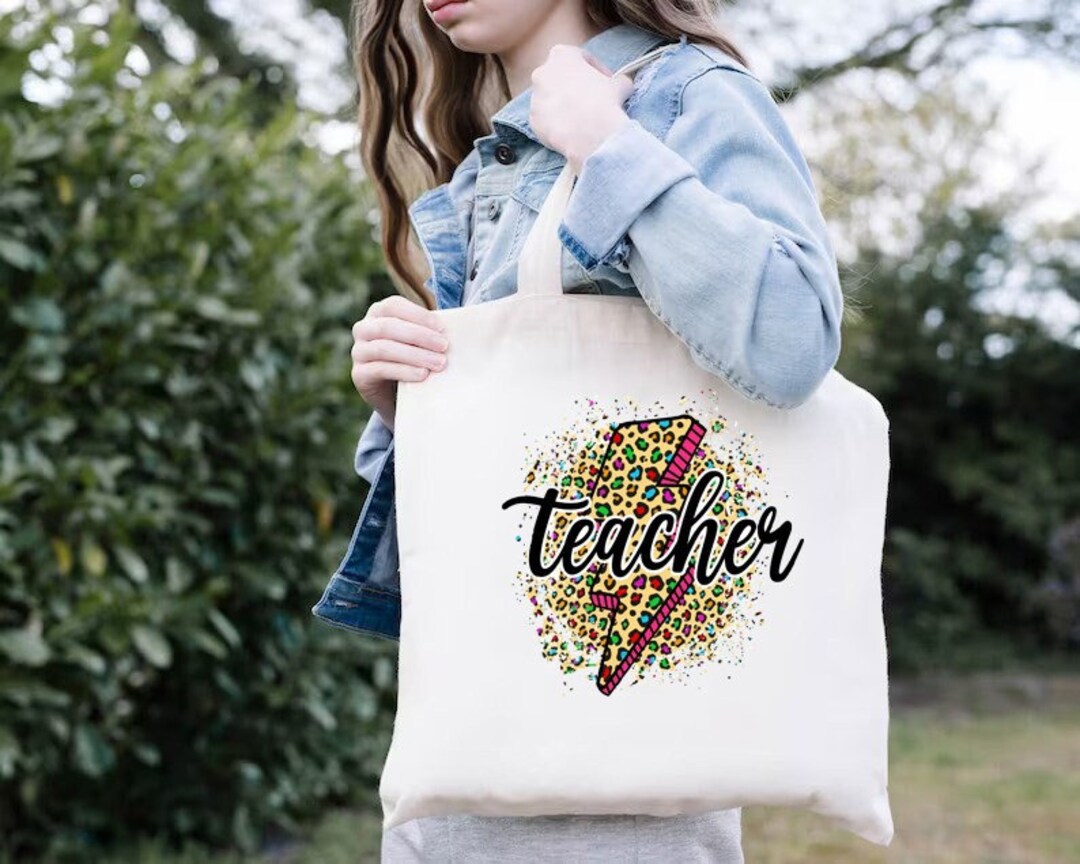 Leopard Teachers Tote Bag, Leopard Lightening Bolt Teacher Book Bag ...