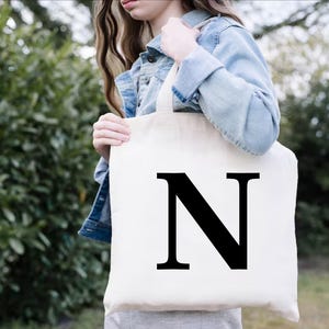 Custom Name Letter Tote Bag, Initial Book Bag, Birthday Gift Tote ...