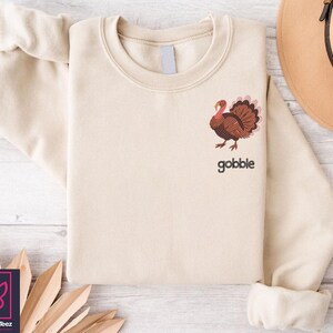 Gobble Embroidery Sweatshirt, Turkey Embroidered Sweater, Thanksgiving ...