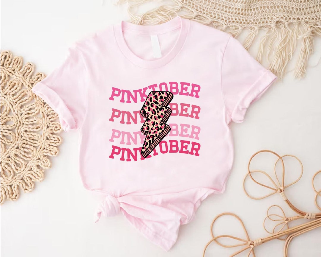 Pinktober T-shirt, Leopard Lightening Bolt Breast Cancer Shirt, Pink ...