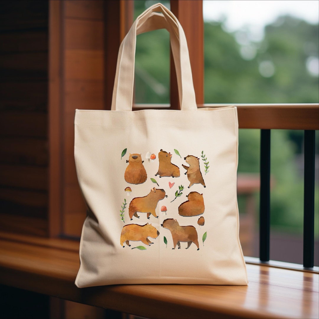 Capybara Tote Bag, Capybara Lover Gift Bag, Floral Capybara Bag, Animal ...