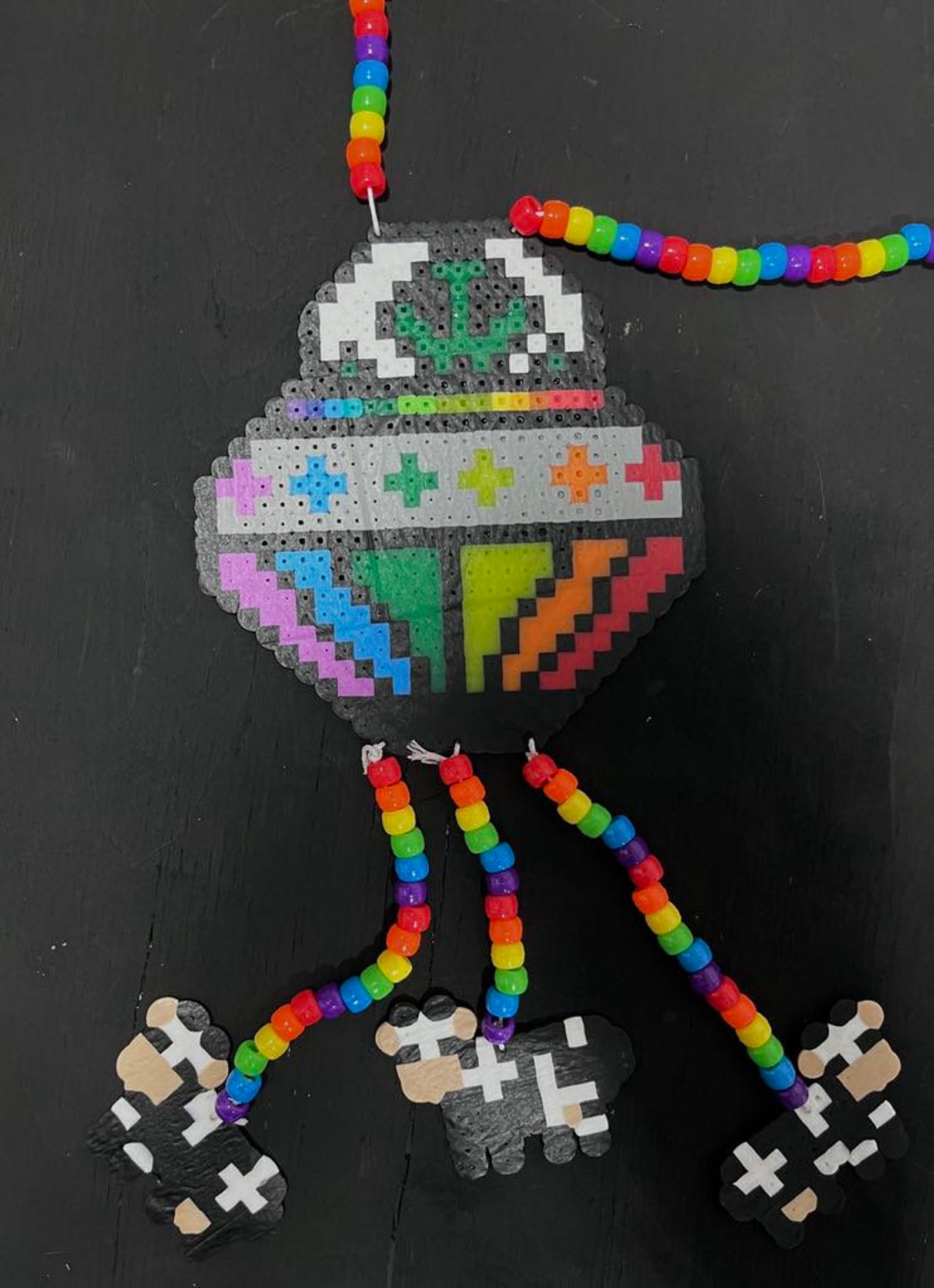 Alien UFO With Cows Perler Kandi Necklace - Etsy