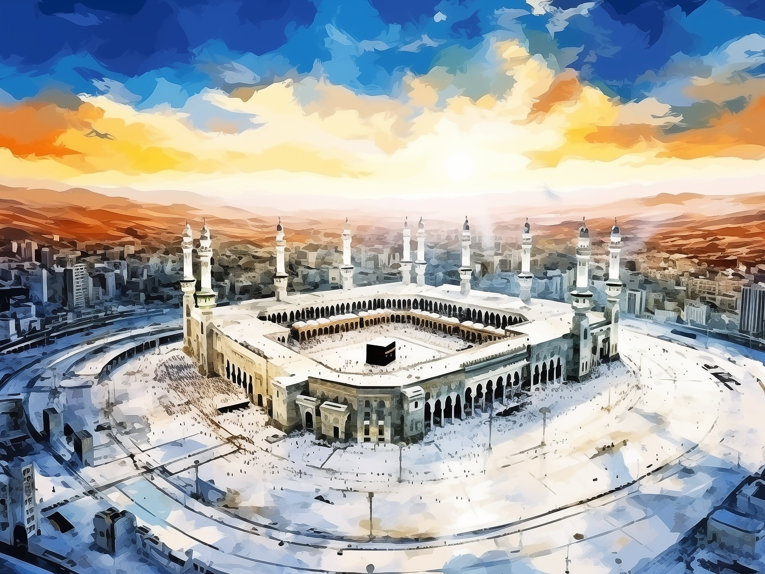 Divine Direction - Kaaba Watercolor Canvas, Islamic Art Decor, Modern ...