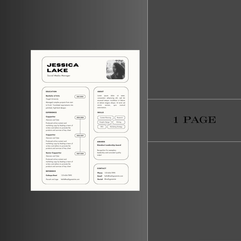 Modern Aesthetic Resume Template, Google Docs, Resume Word, 1 Page ...