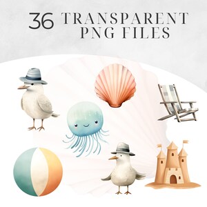 Cute Beach Clipart, Cute Beach Animals Clipart PNG, Watercolor Beach ...