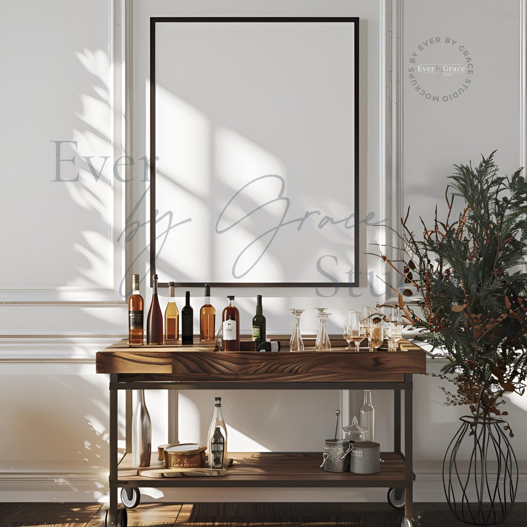 Bar Cart Mockup, Vertical Thin Black Photo Frame Mockup, Photoshop ...