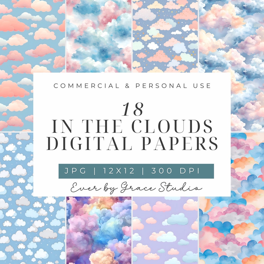 Cloudy Skies Digital Paper, Instant Download, Watercolor Scrapbook ...