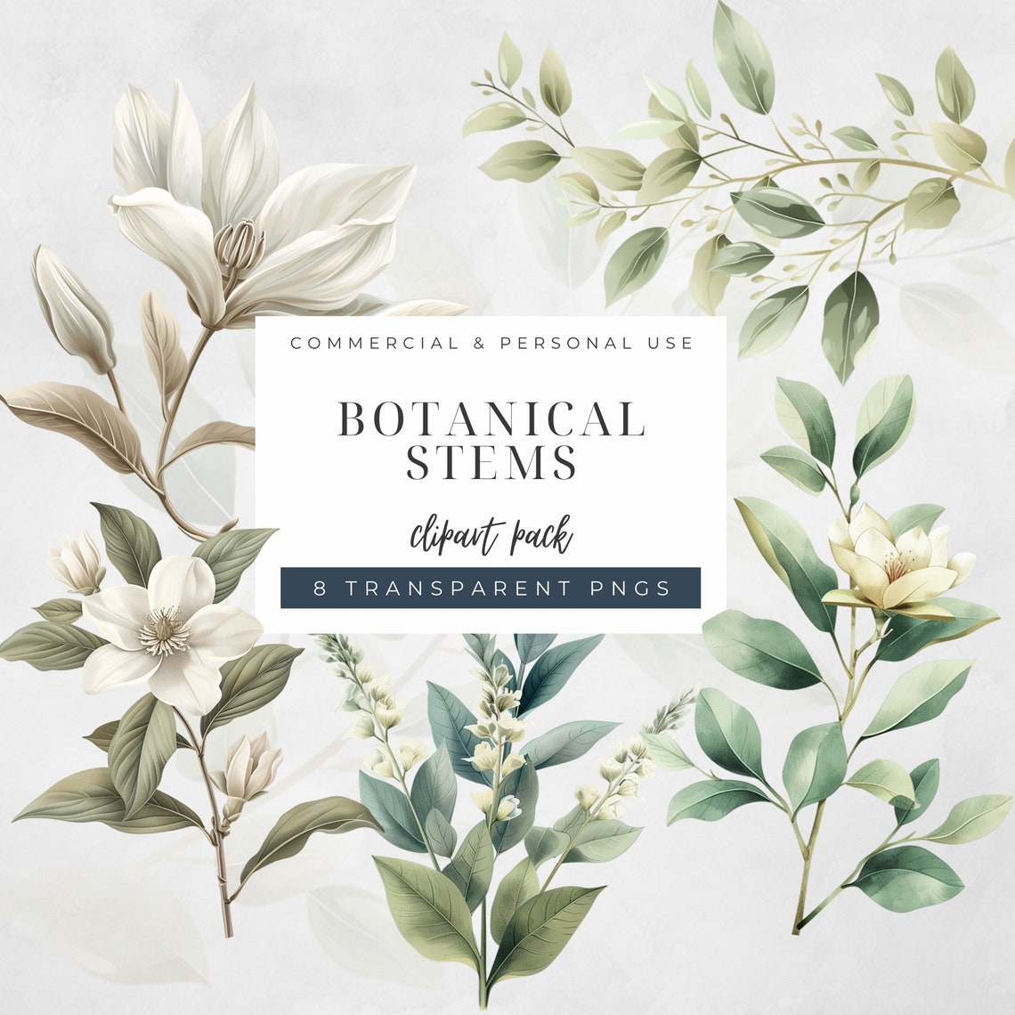 Botanical Stems Clipart, Watercolor Bundle Clipart, Botanical Clipart ...