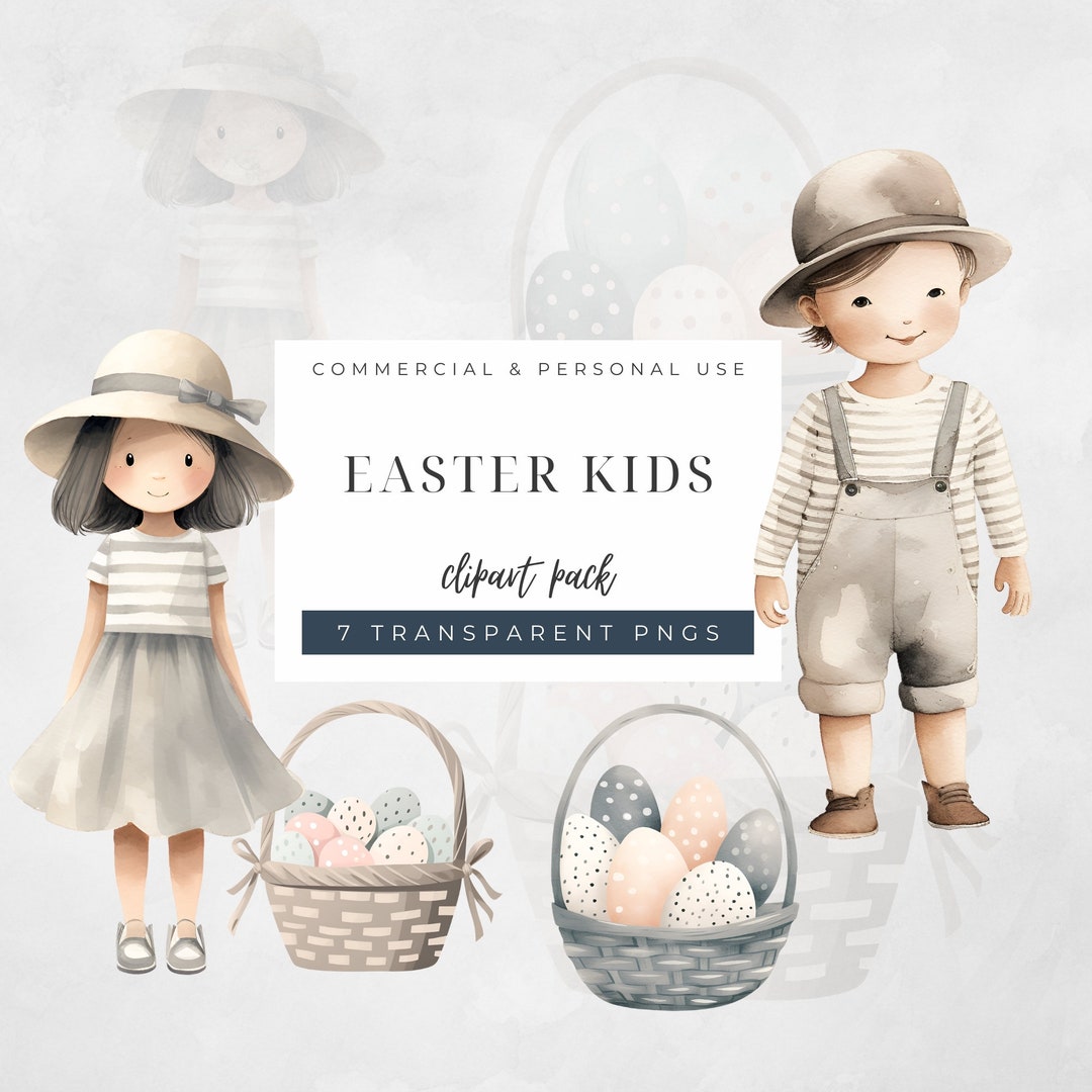 Easter Kids Clipart, Neutral Easter Kids Clipart Bundle, Easter Clipart ...