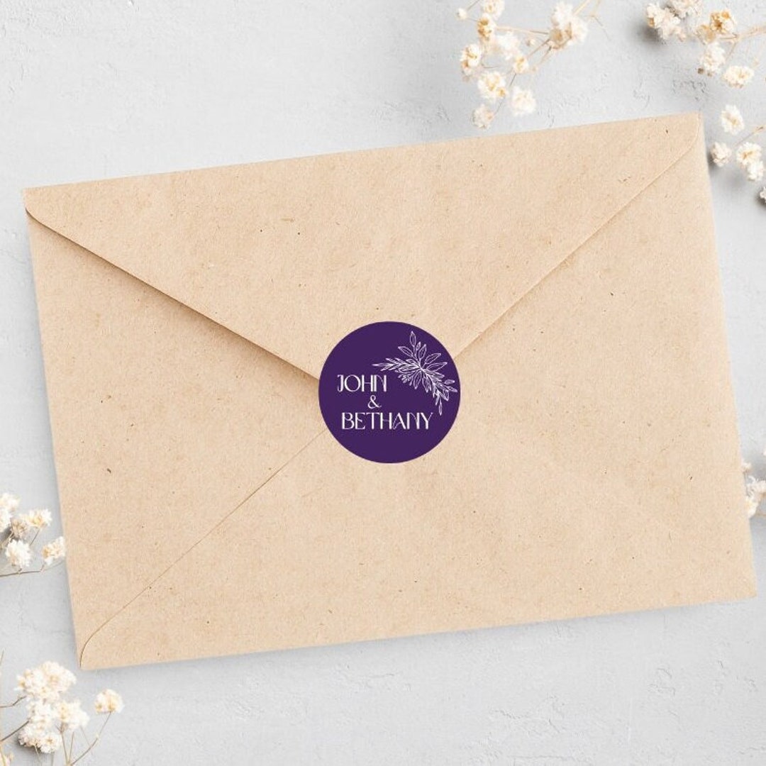 Envelope Sticker Seal Wedding Invitation Purple Monochromatic Dark ...