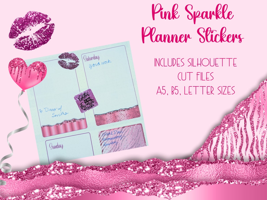 Printable Pink Sparkle Weekly Planner Stickers for Bullet Journals and ...