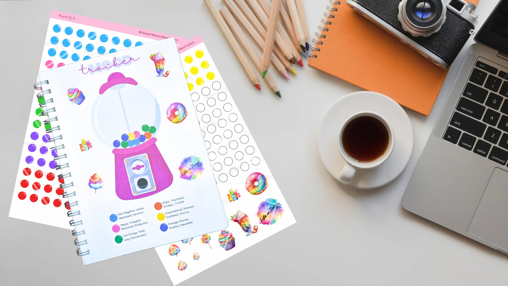Cute, Fun Gumball Machine Mood Tracker Printable Stickers for Bullet ...