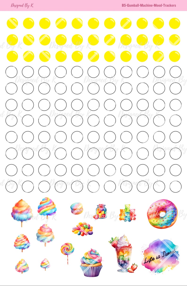 Cute, Fun Gumball Machine Mood Tracker Printable Stickers for Bullet ...