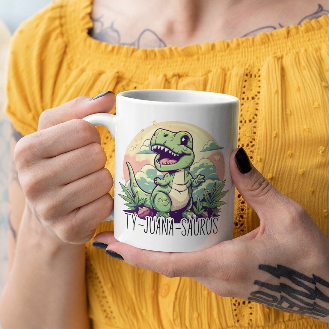 Cute Dinosaur Mug, Kawaii T Rex Coffee Mug, 420 Gift for Stoner, Kawaii ...