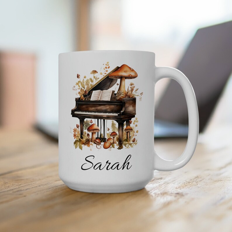 Personalized Piano Mug, Custom Name Mushroom Gift, Large Pianist Mug ...