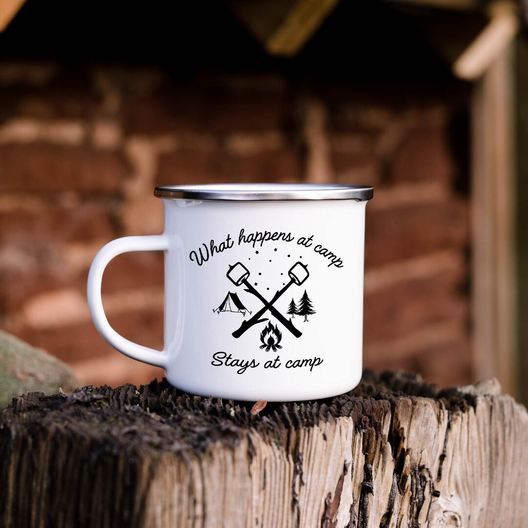 Enamel Camping Mug Gift, What Happens at Camp Stays at Camp, Durable ...