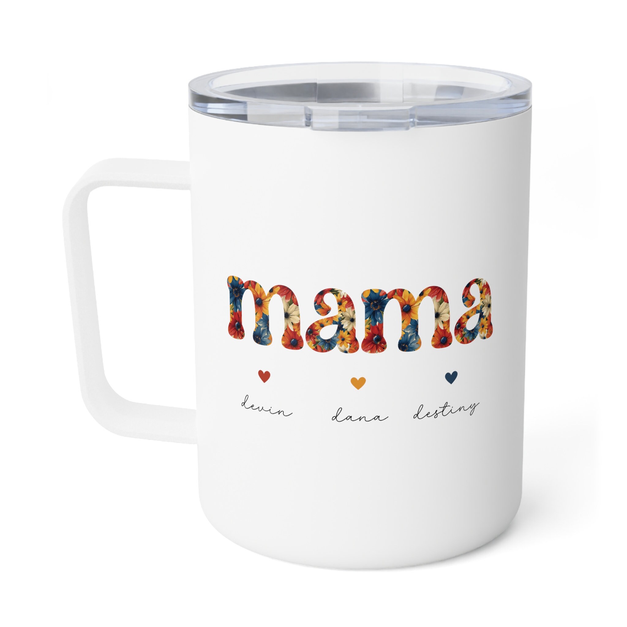 Customizable Insulated Mama Mug With Lid Personalized Floral Print Text ...