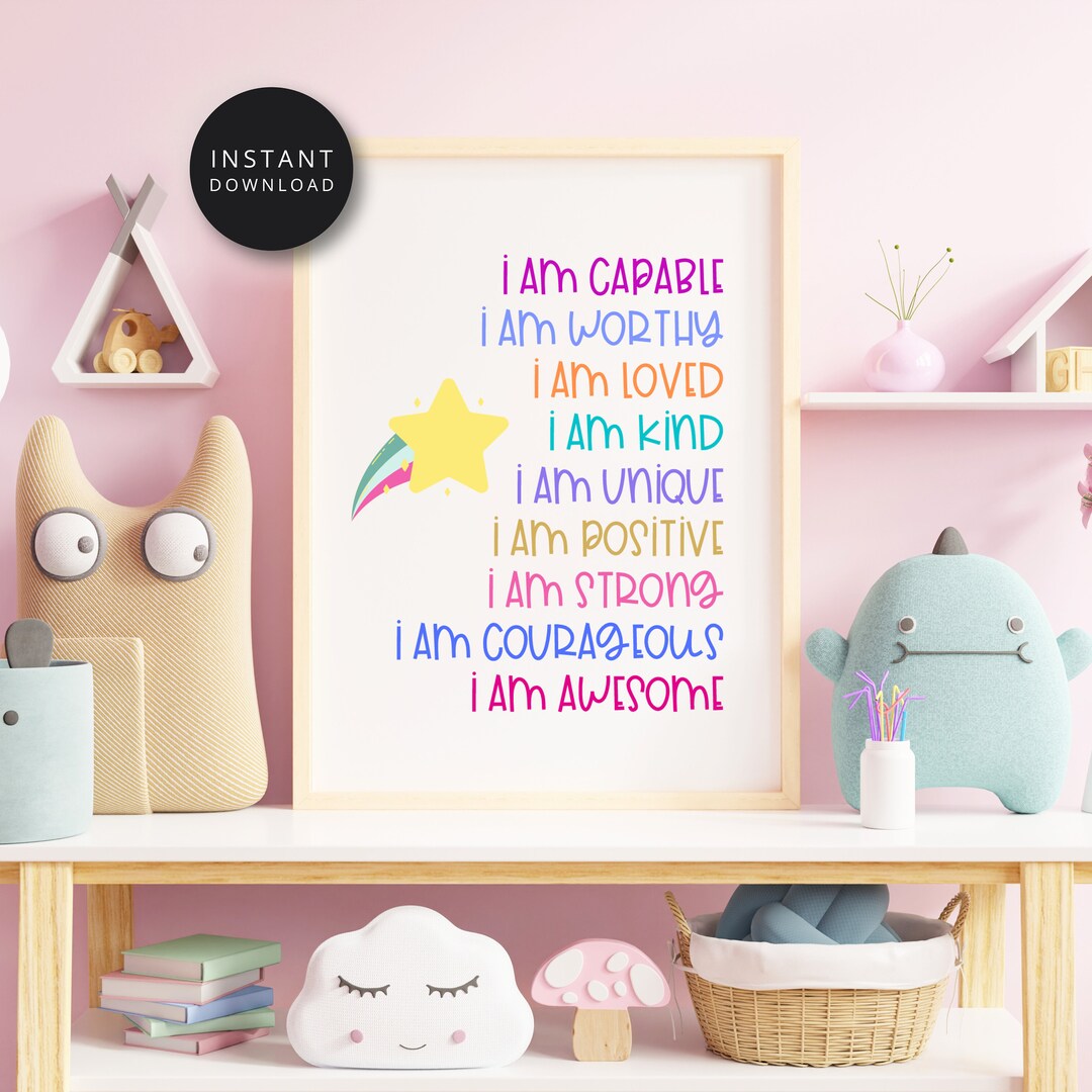 Positive Affirmations I Am Wall Art for Kids Encouragement Quotes Wall ...